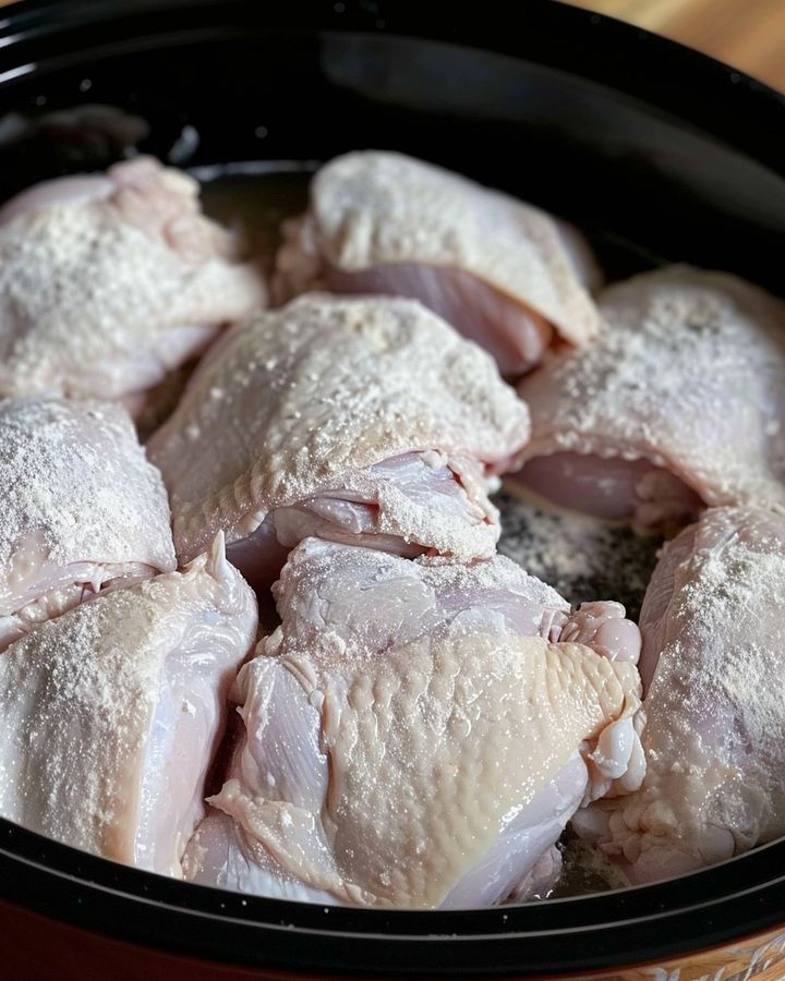 Coat chicken in flour and toss in slow cooker. With only 4 more ...